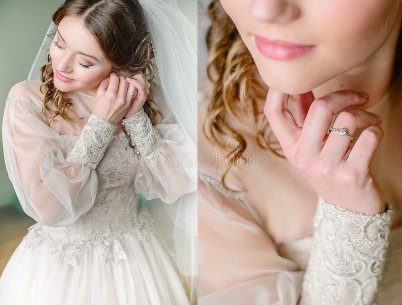 Doubled Picture of Old-fashioned Bride with Sweet Pink Lips Stock Photo ...