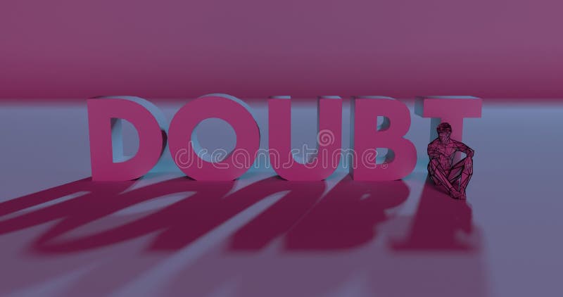 Doubt - 3d Render Lettering Near Low Poly Man Illustration Stock ...