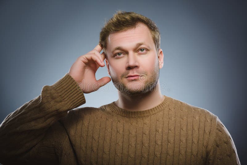 Doubt, Expression And People Concept - Man Thinking Over Gray ...