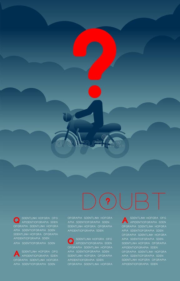 Doubt Man and Motorcycle with Question Mark Icon Pictogram Blue and Red ...