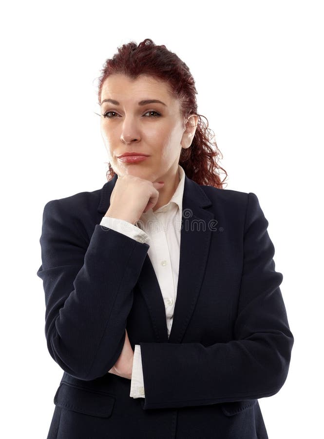 Doubtful businesswoman stock image. Image of hand, portrait - 86477545