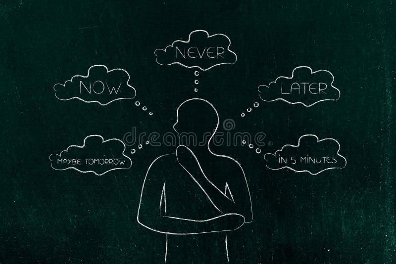 Doubtful Man Considering If Doing Things Now or Never or Later Stock ...