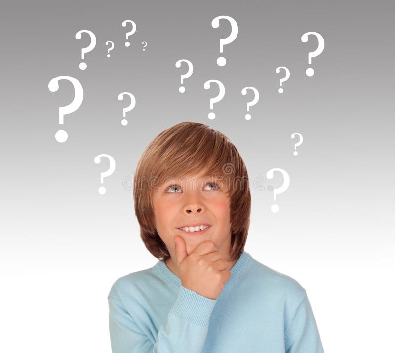 Young Boy with Thinking about Question Stock Image - Image of letter ...