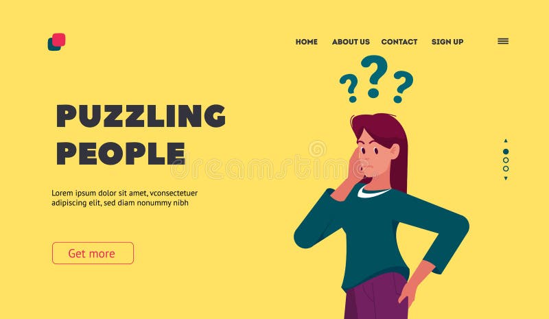 Doubts and Confusion Landing Page Template. Puzzling Female Character ...