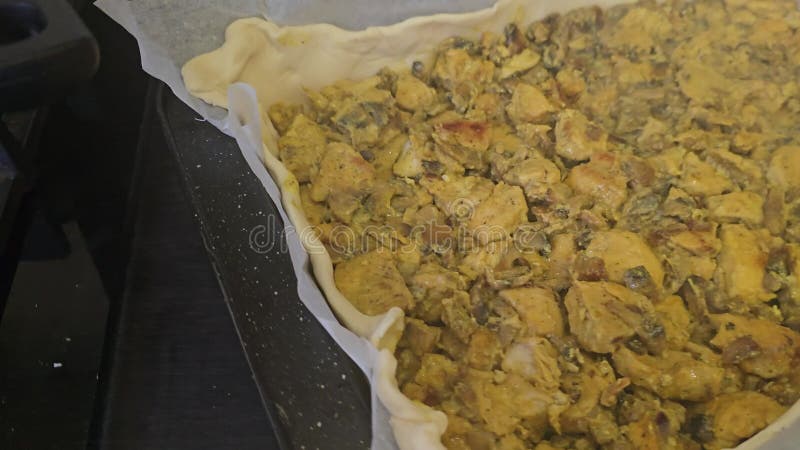 Dough on a Baking Sheet with Filling. Step-by-step Preparation of the ...