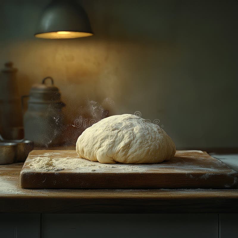 Dough Ball on a Floured Board in a Cozy Kitchen Setting. Stock Photo ...