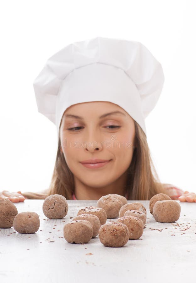 Dough Balls and Woman Chef Cook Stock Photo - Image of person, closeup ...