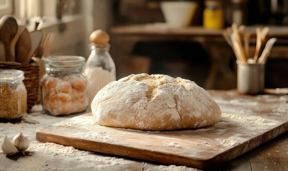 Dough for Bread on a Floured Board, Warm Kitchen Stock Photo - Image of ...