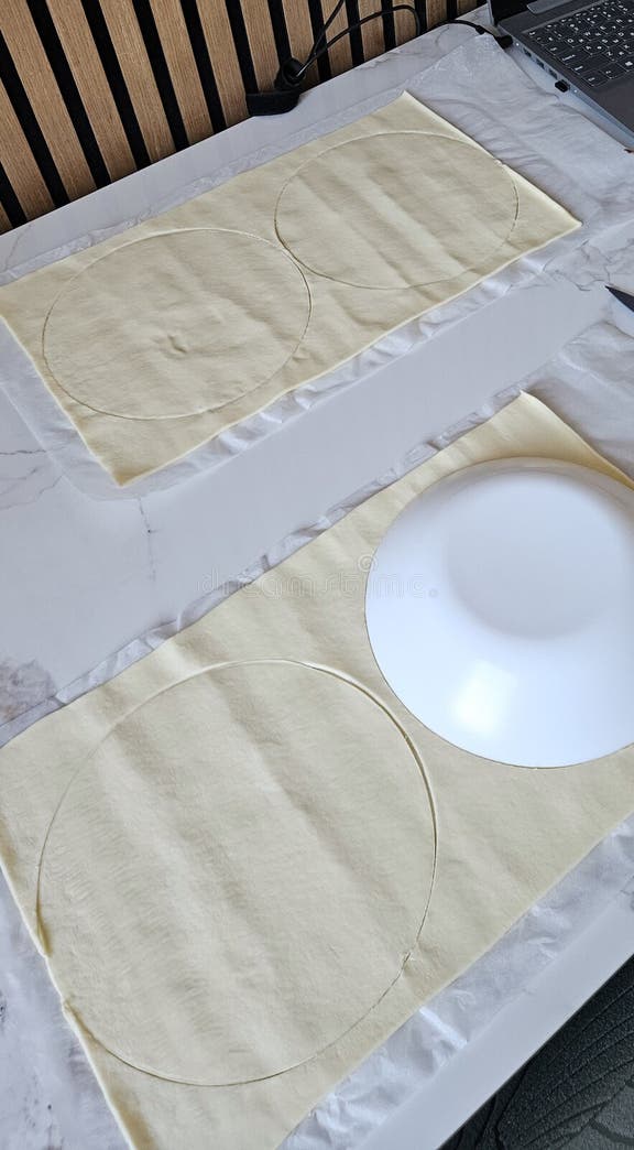 Dough Circles Prepared for Baking on White Surface Stock Image - Image ...