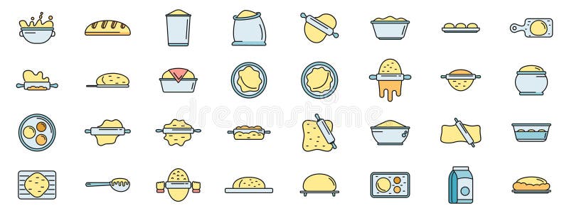 Dough Icons Set Vector Color Line Stock Vector - Illustration of flour ...