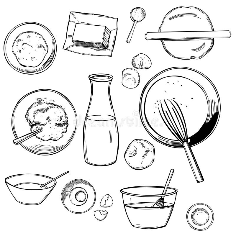 Dough Ingredients. Sketch Illustration Stock Vector - Illustration of ...