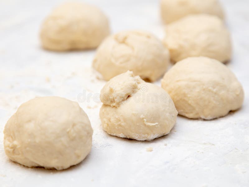 Dough Pieces on the Table in the Kitchen Stock Photo - Image of bakery ...
