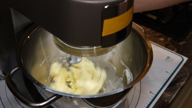 Dough Prepaing in a Food Processor. Batter Making Fast and Easy. Stock ...