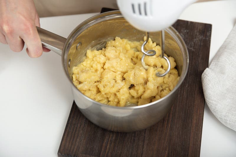 Dough Preparation Process. Mixer Mixes the Dough Stock Image - Image of ...