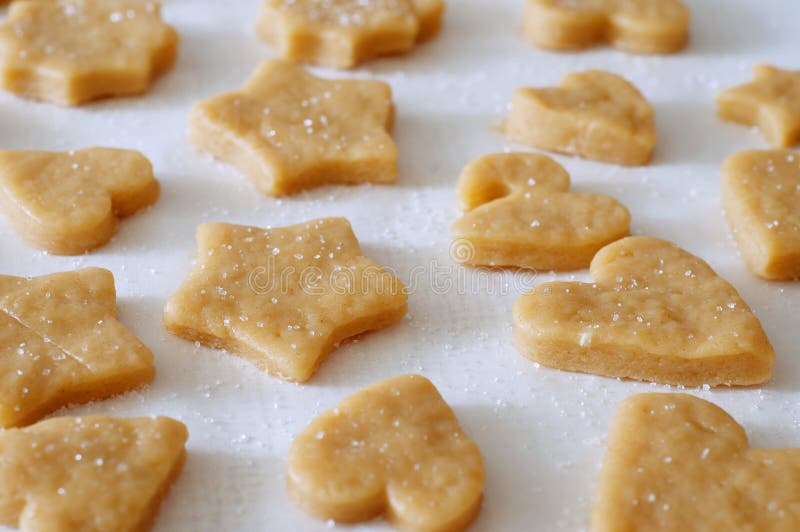 Dough Rolled Out and Cookies Cut Out Stock Photo - Image of heart ...