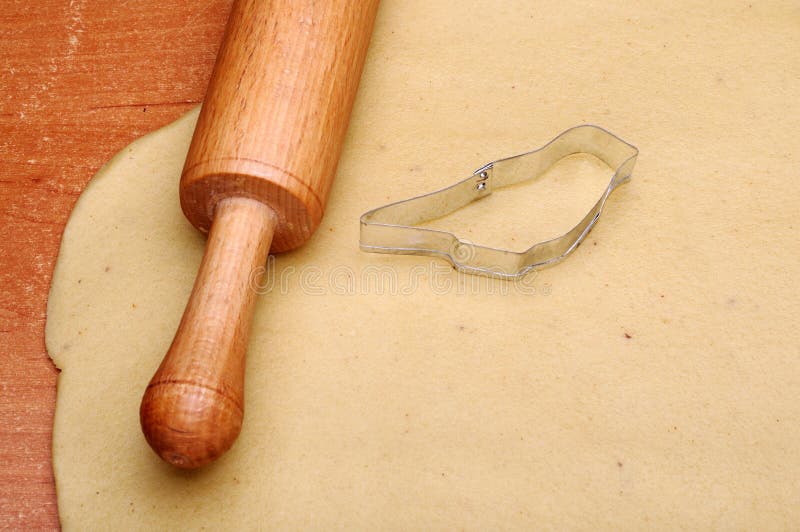 Dough, Rolling Pin and Cutter Stock Photo - Image of making, holiday ...