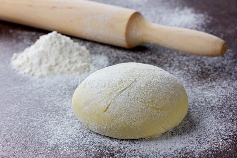 Dough with Rolling Pin and Flour Stock Photo - Image of homemade ...