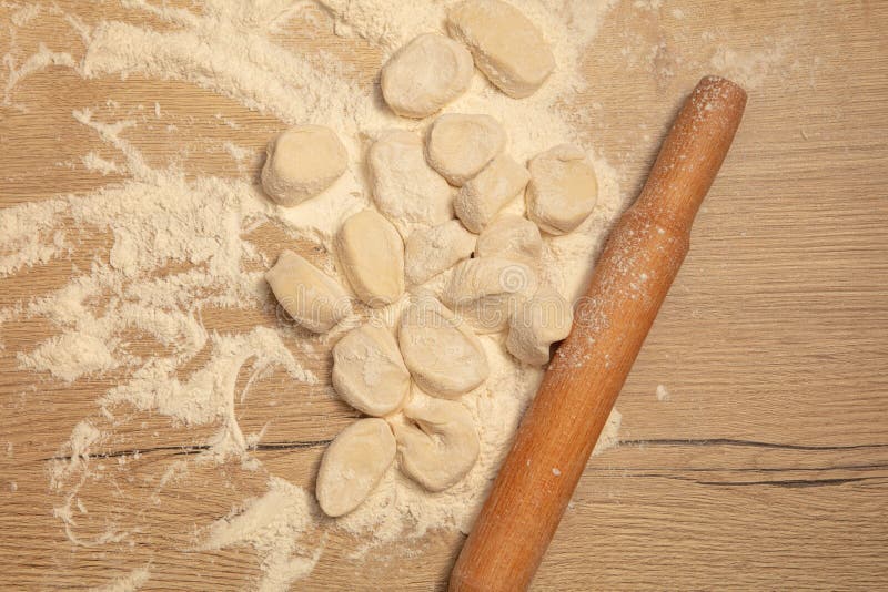 Dough with a Rolling Pin on the Table. Stock Photo - Image of knead ...