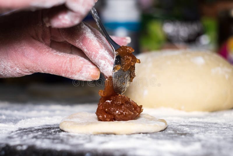 Dough on the table stock photo. Image of flour, filling - 143370774