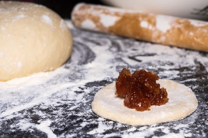 Dough on the table stock image. Image of bread, filling - 143370779