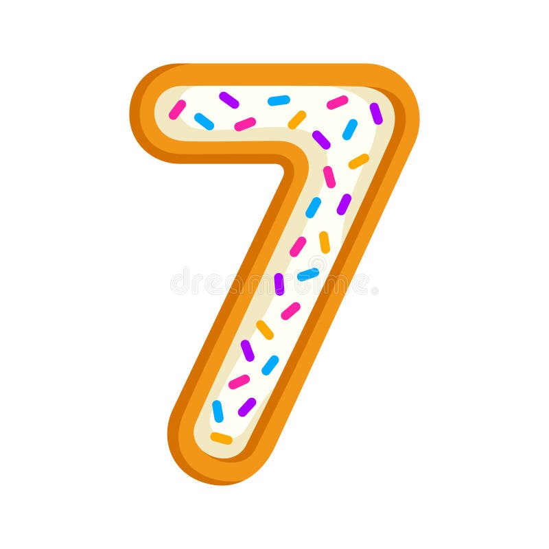 Doughnut Cartoon Number 7. Glazed Pink Donut Digit Seven. Stock Vector ...
