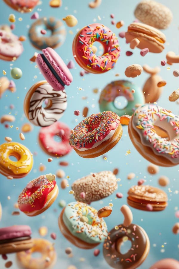 Doughnuts Flying through the Air, Perfect for Food and Bakery Concepts ...
