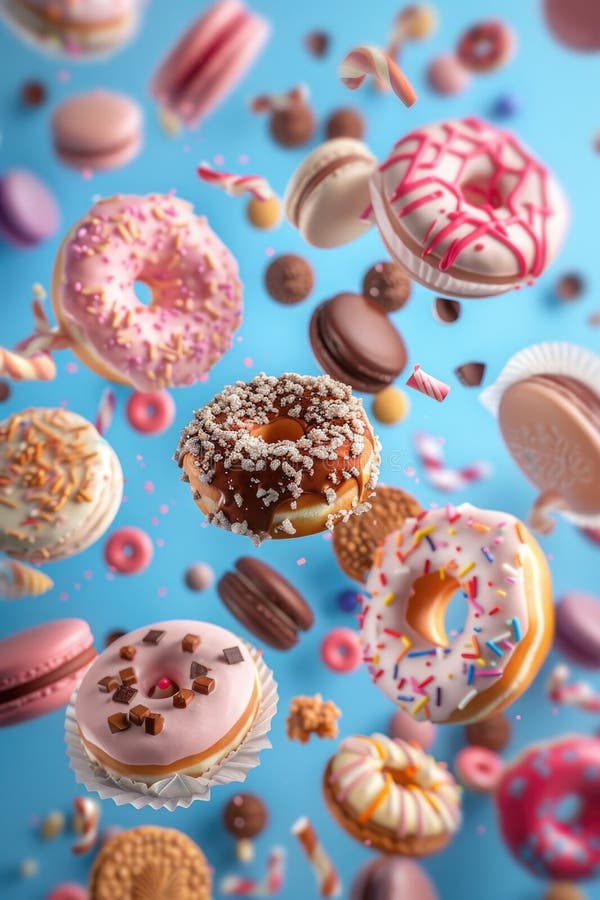 Doughnuts Flying through the Air, Perfect for Food Blogs Stock Photo ...