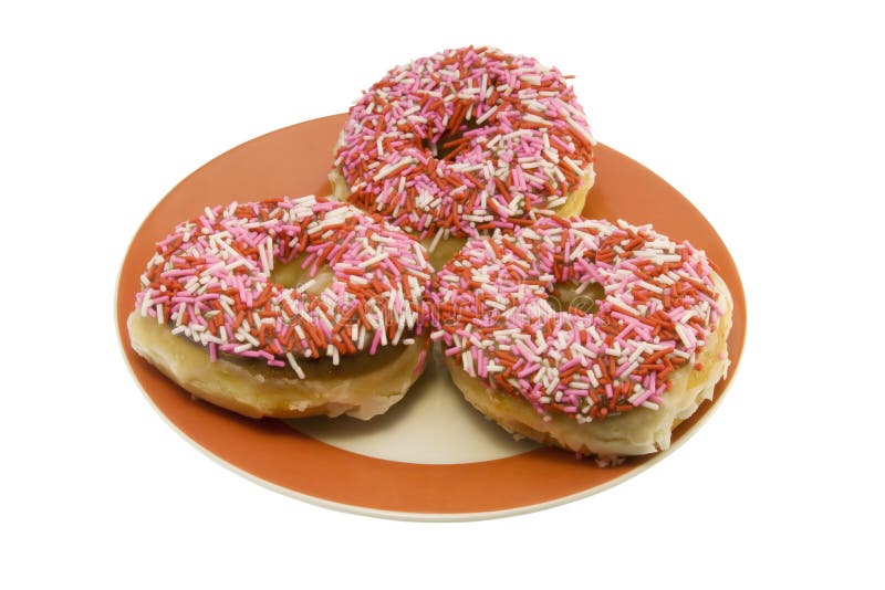 Doughnuts on plate stock image. Image of food, pink, three - 7997977