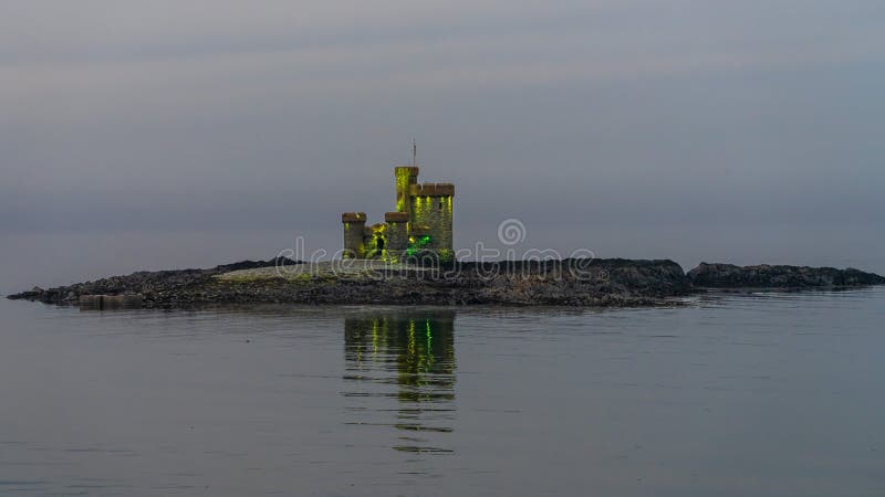 Douglas Bay and the Tower of Refuge at Night, Isle of Man Stock Image ...