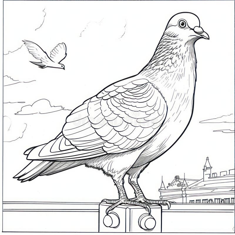 Dove Bird Drawing Coloring Book Page Stock Illustration - Illustration ...
