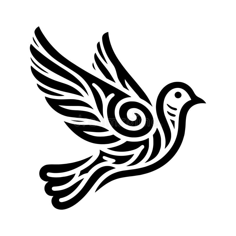 Dove Bird Flying Side View Tribal Art Engraved Vintage Vector. Stock ...