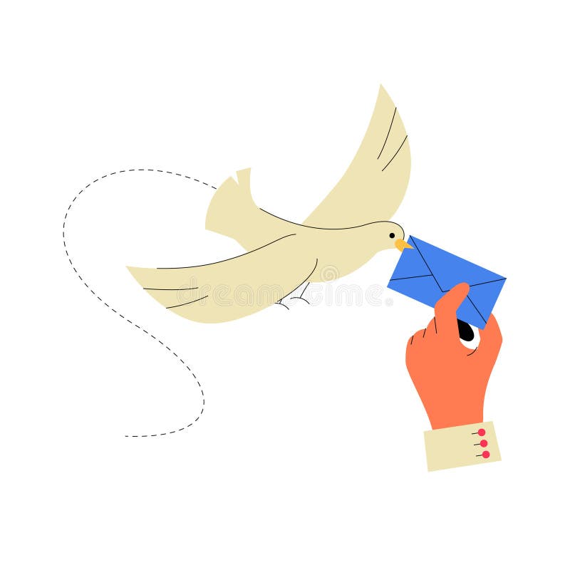 Dove with Envelope and Hand in Flat Vector Illustration Symbolizing ...