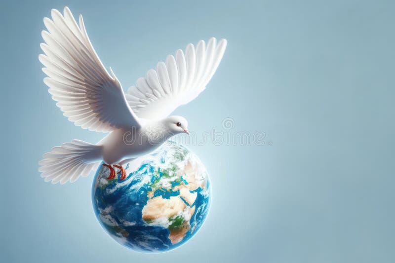 A Dove Flies Over the Globe, a Symbol of Peace. Space for Text. Stock ...