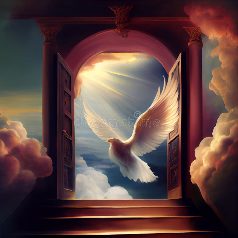 Dove Flies To Heaven S Gate. AI Generated Stock Illustration ...