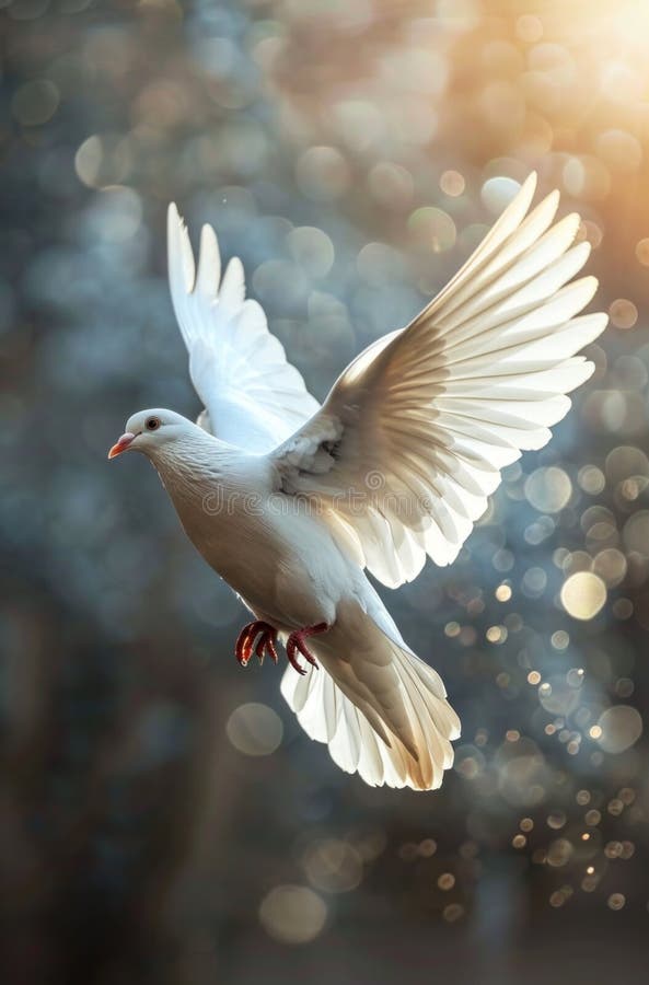 Dove in Flight with a Sun and Light Bridging in Stock Image - Image of ...
