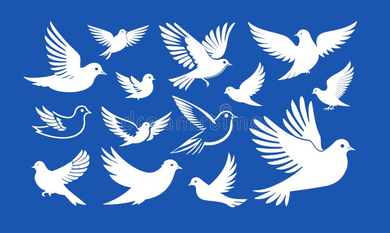 Dove Collection. Dove in Different Poses. Vector Illustration Stock ...