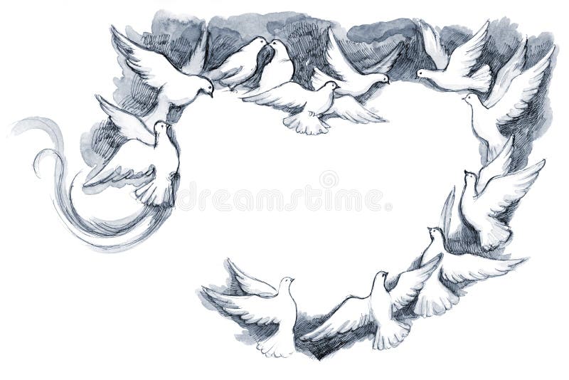 Doves with heart frame stock vector. Illustration of dove - 13412489
