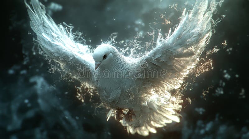 A Dove Gracefully Emerges from Water, Its Wings Spread Wide Stock ...
