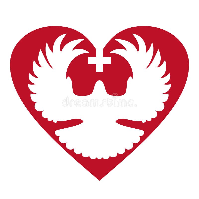 Green Heart Logo, Love Shape Ribbon with Dove Symbol, Pigeon Spiritual ...