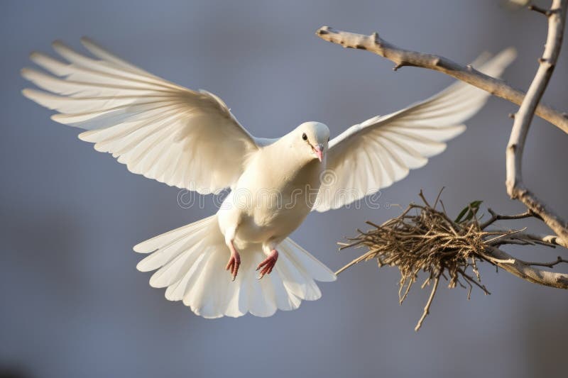 A Dove Holding an Olive Branch in Its Beak in Mid-flight Stock Image ...