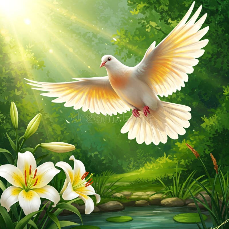 Dove of Light: a Flight through Lily Fields Stock Illustration ...