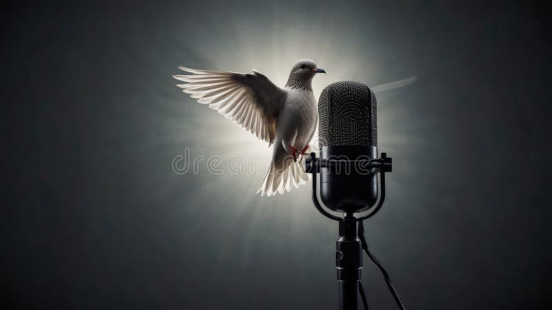 Dove on Microphone Symbolizing Peace and Communication Stock ...