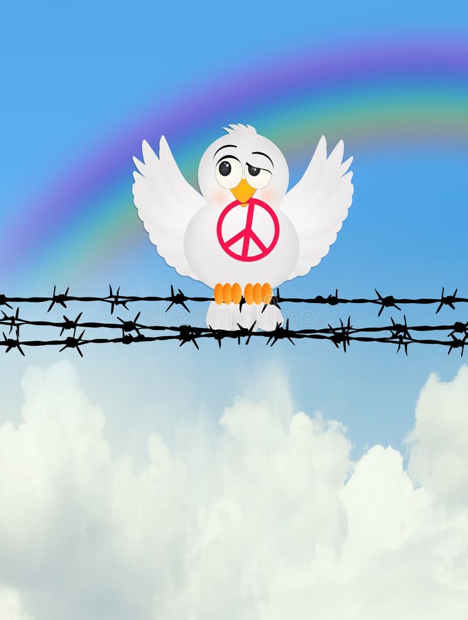 Dove with Peace Sign on the Barbed Wire Stock Illustration ...