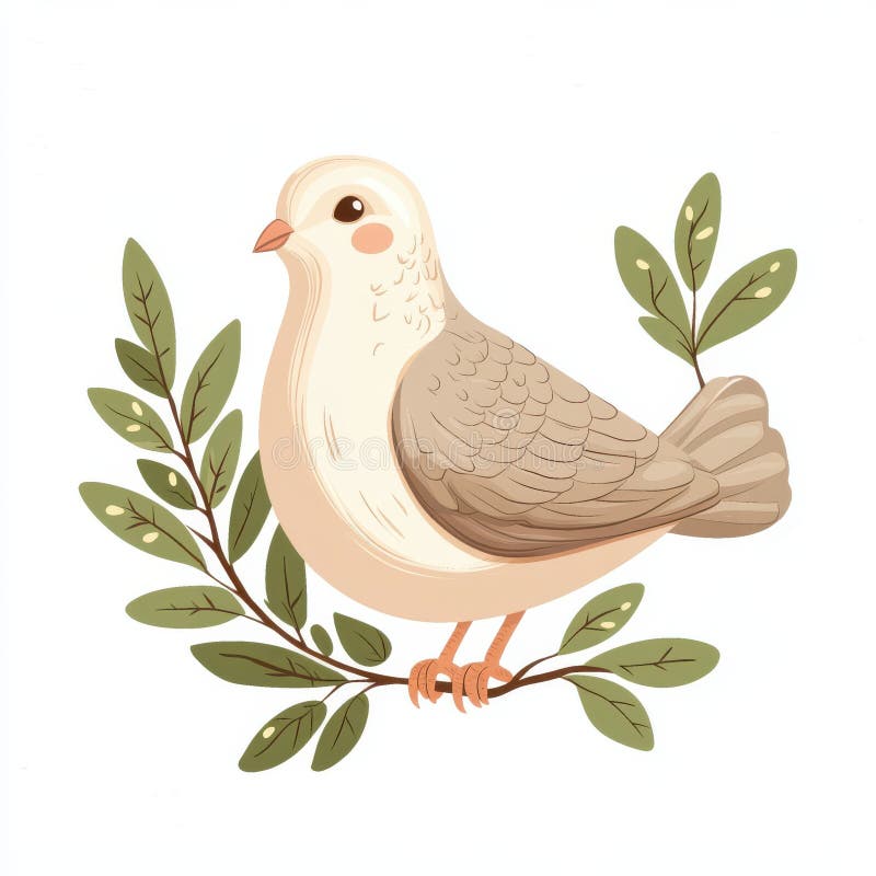 Dove Perched on a Branch Peaceful Bird Nature Illustration Stock ...