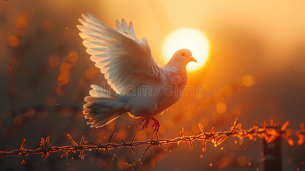 Dove Takes Flight Against a Sunset Backdrop. Stock Illustration ...