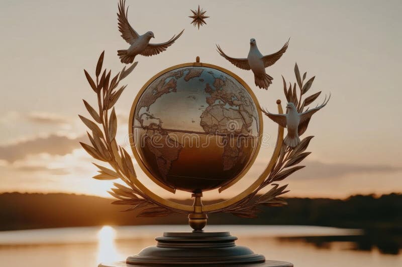 Doves Around World Globe Symbolize Hope and Unity, Featuring Olive ...