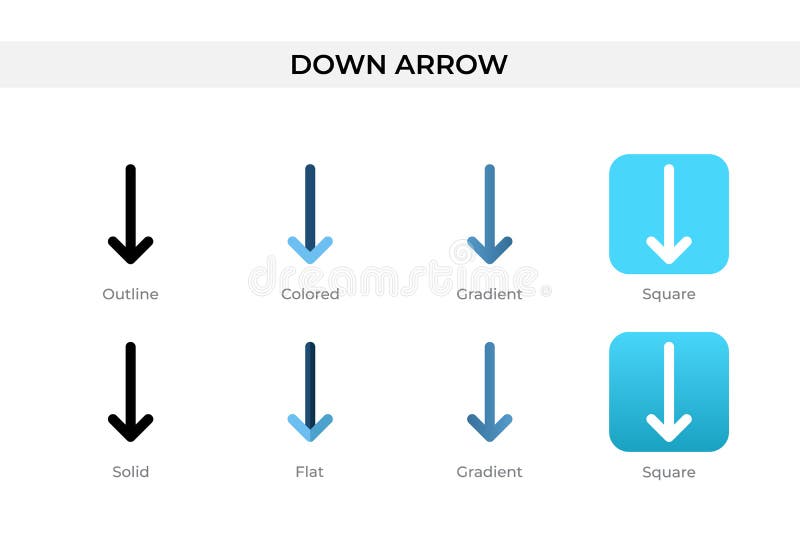 Down Arrow Icon in Different Style. Down Arrow Vector Icons Designed in Outline, Solid, Colored ...