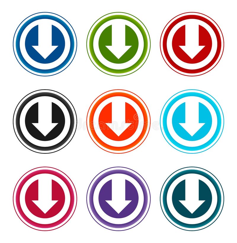 Down Arrow Icon Flat Round Buttons Set Illustration Design Stock Vector ...