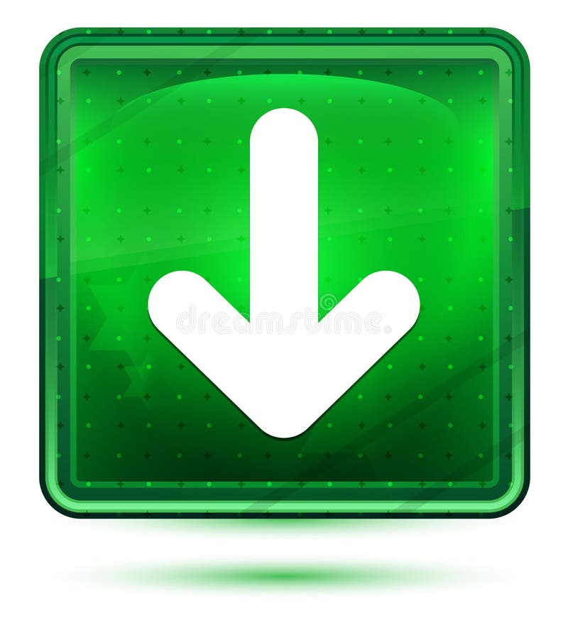 Down Arrow Icon Neon Light Green Square Button Stock Illustration ...