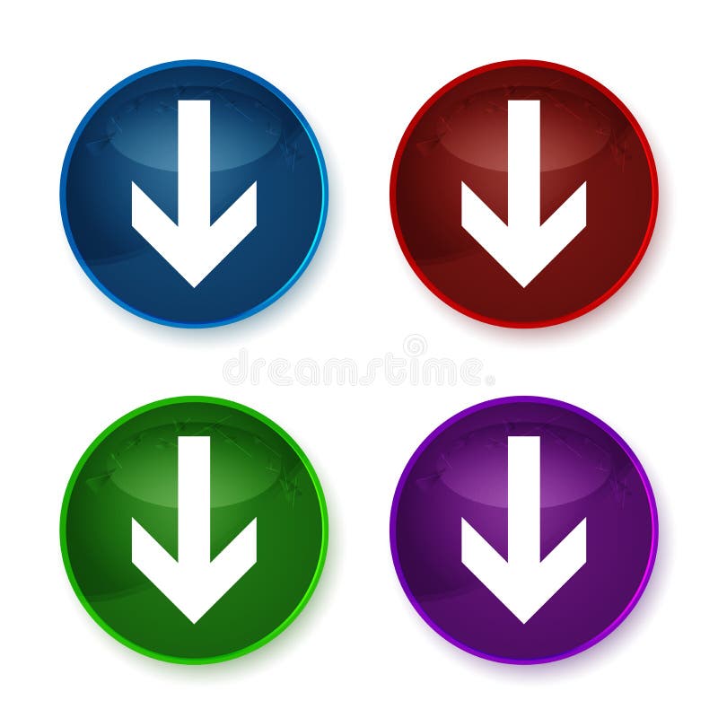 Down Arrow Icon Shiny Round Buttons Set Illustration Stock Vector ...